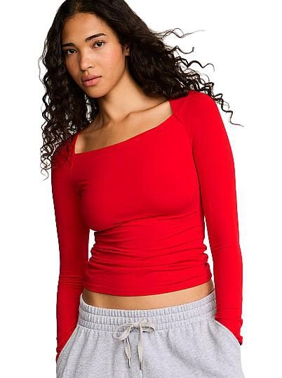 Pink Base Stretch™ Boat-neck Long-sleeve Tee - Red