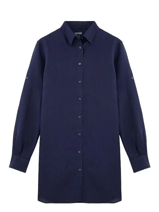 Vilebrequin Linen Dress Solid Shirt Dress Fragance - Blue