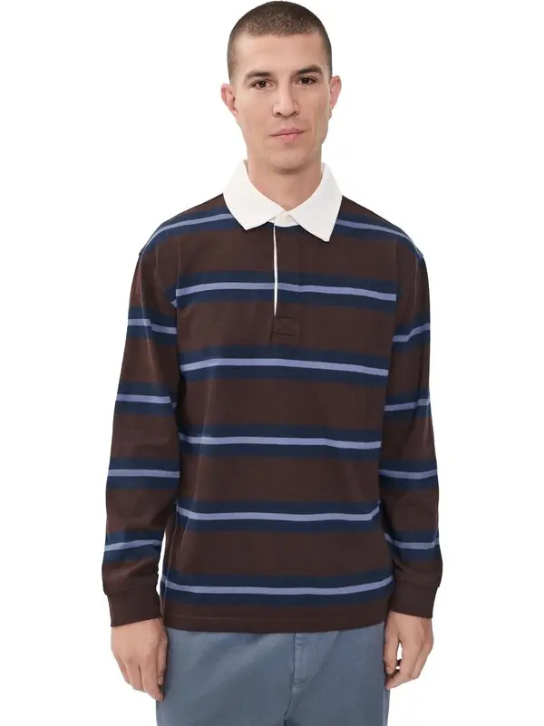 WAX LONDON Rowhill Striped Rugby - Brown/blue