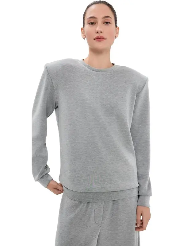 Tibi Feather Weight Viscose Removable Shoulder Pad Top - Grey