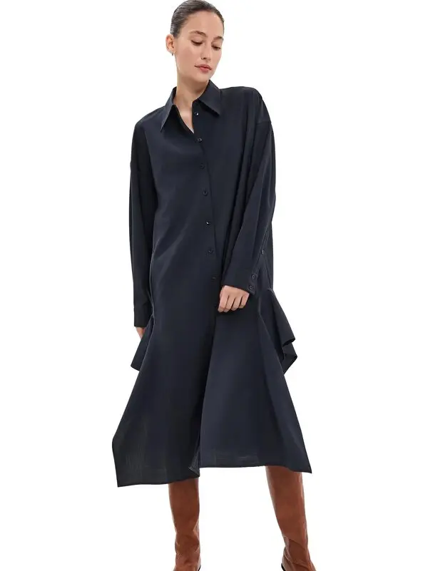 Tibi Tropical Wool Shirtdress - Navy