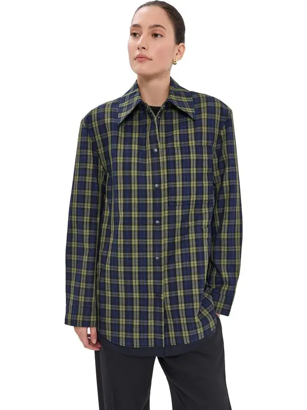 Tibi Techy Plaid Easy Shirt Jacket - Blue Multi