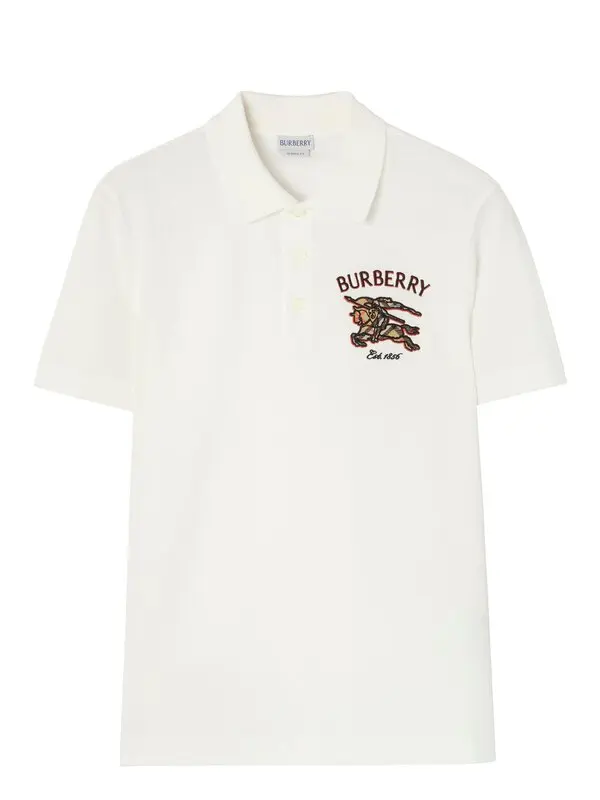 Burberry Cotton Ekd Appliqué Polo Shirt - Beige