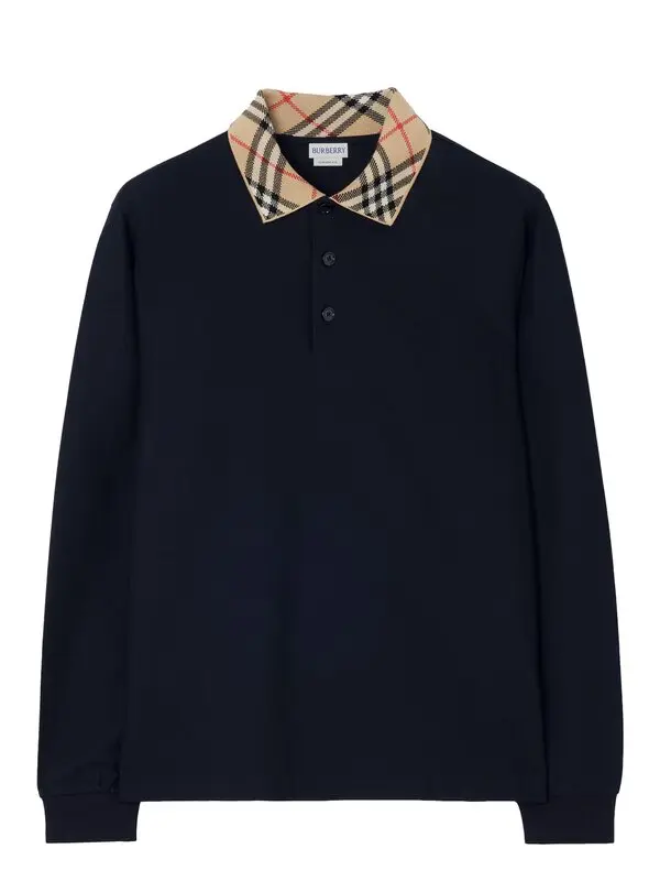 Burberry Cotton Long-sleeve Polo Shirt - Navy