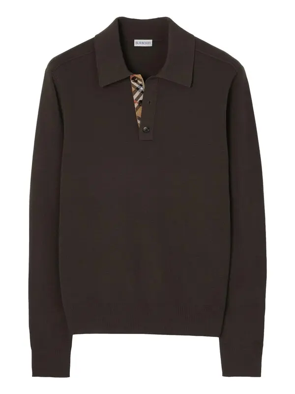 Burberry Wool Check-detail Long-sleeve Polo Shirt - Brown