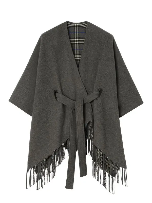 Burberry Wool Fringed Cape - Marlborough Grey