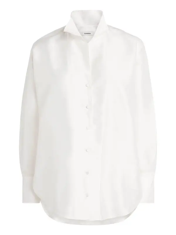 Sandro Silk Satin Oversized Shirt - Beige