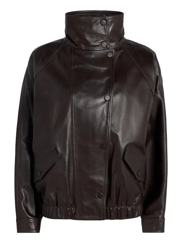 Sandro Oversized Leather Jacket - Brown