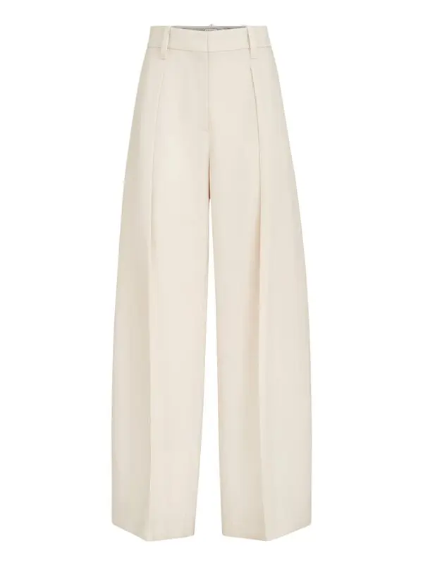 Brunello Cucinelli Virgin Wool Pleated Wide-leg Trousers - Beige