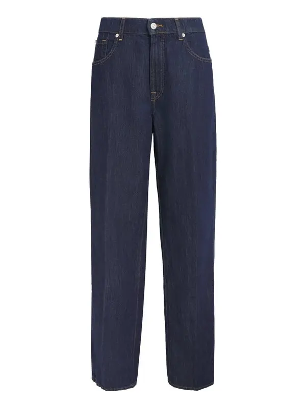 7 For All Mankind Stovepipe High-rise Straight Jeans - Navy
