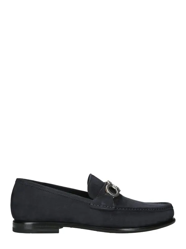 FERRAGAMO Nubuck Gancini Loafers - Navy