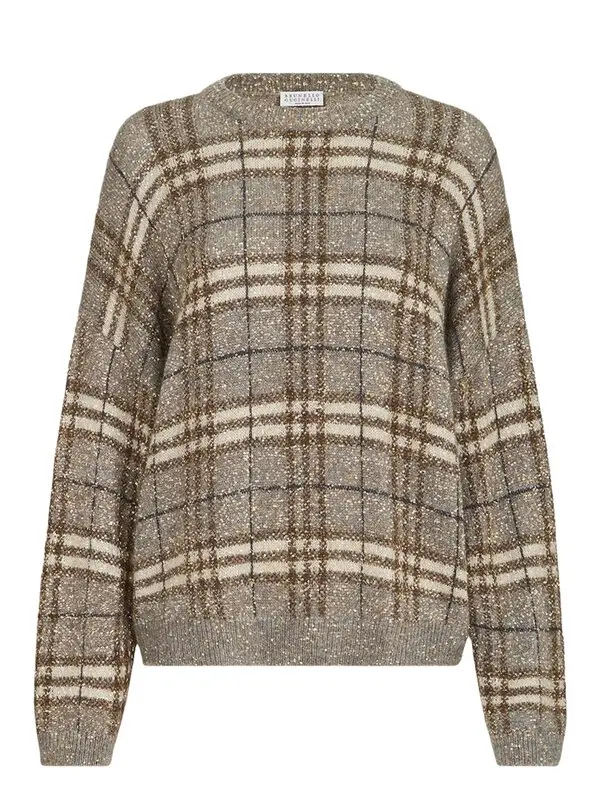 Brunello Cucinelli Sequin Check Sweater - Grey