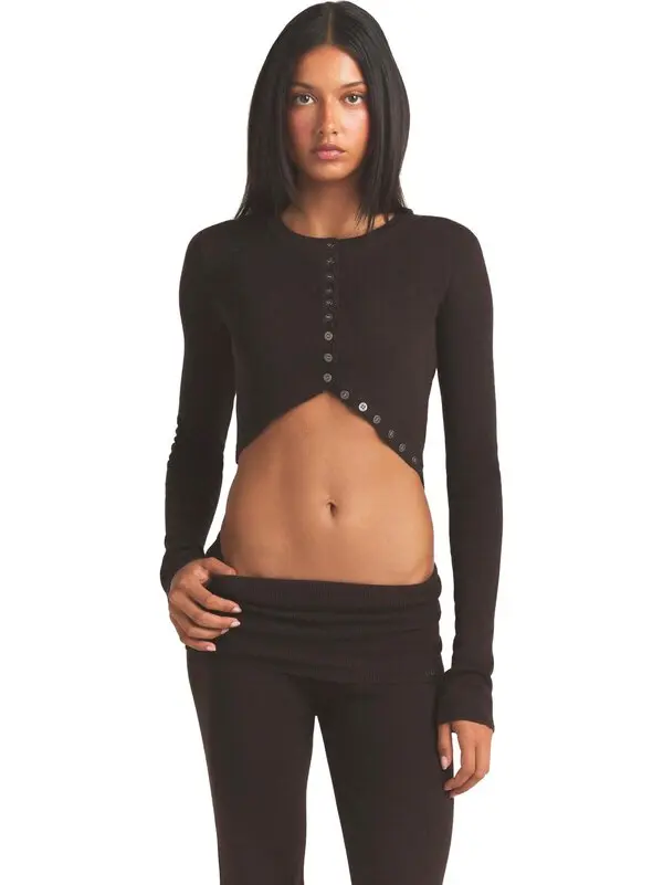 SKIMS Rounded Cropped Cardigan | Deep Neutral | | Essential Knit - Espresso