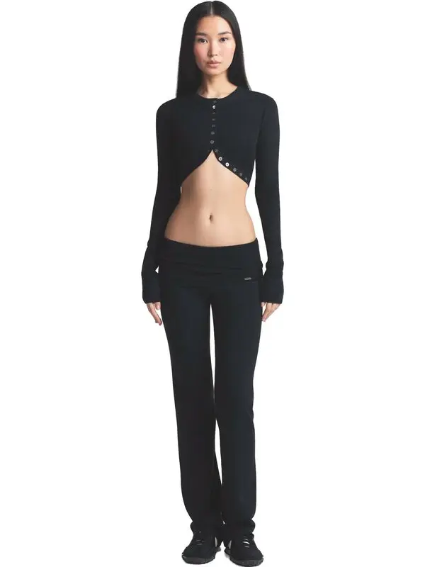 SKIMS Rounded Cropped Cardigan | Black | | Essential Knit - Onyx
