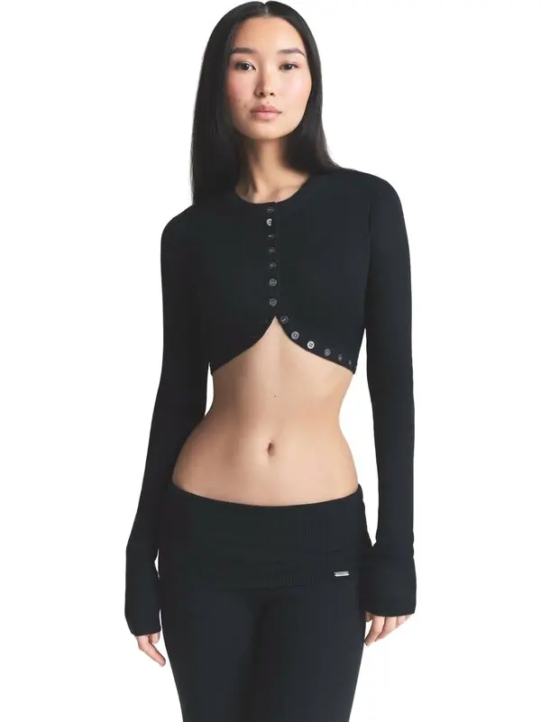 SKIMS Rounded Cropped Cardigan | Black | | Essential Knit - Onyx