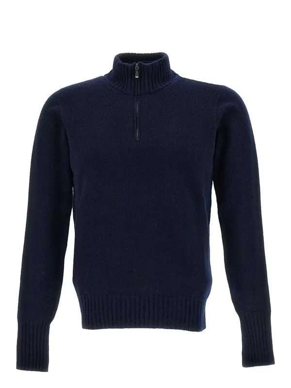 DRUMOHR Maglione Lupo Zip Rasato Tubico - Blu