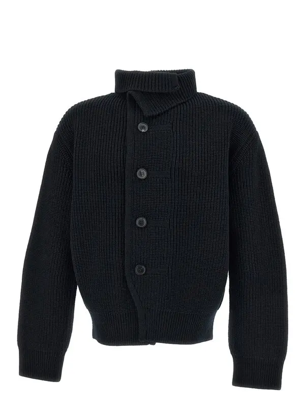 Dries Van Noten Cardigan In Lana Marino M.k - Nero
