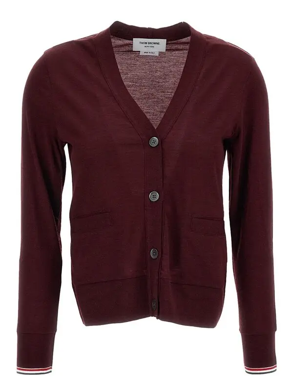 Thom Browne Cardigan In Jersey Di Lana - Rosso