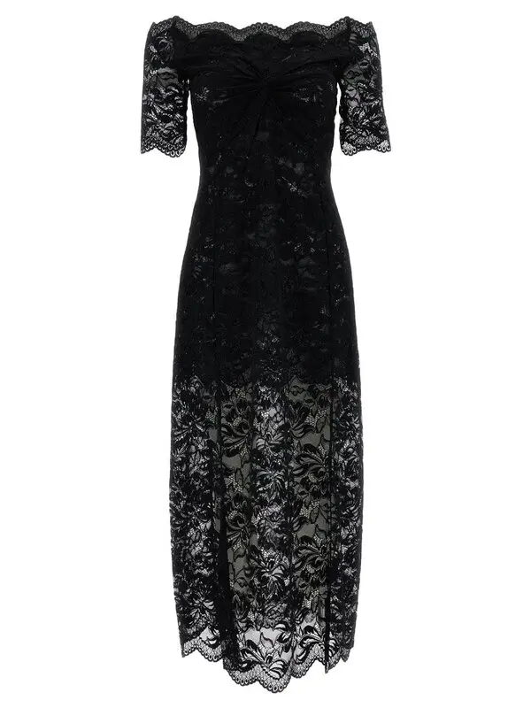 Rabanne Abito Midi In Pizzo - Nero