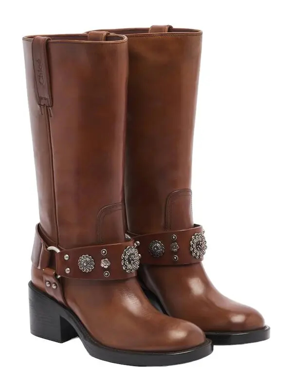 Chloé Dakota Studded Leather Knee-high Boots - Brown