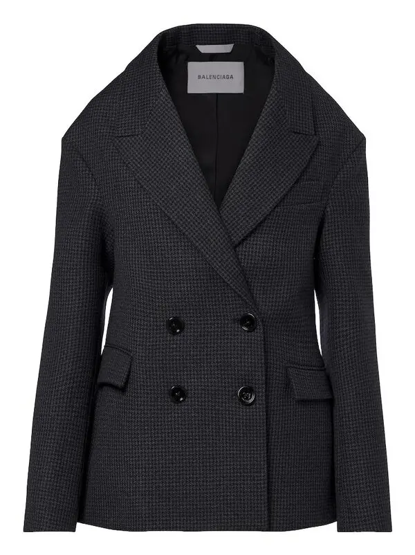 Balenciaga Houndstooth Double-breasted Wool Jacket - Grey