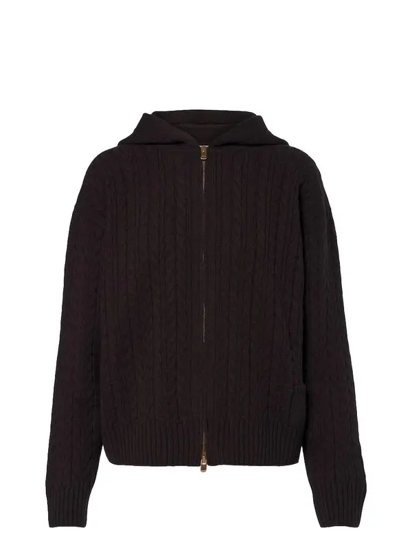 Agnona Cable-knit Cashmere Zip-up Hoodie - Brown