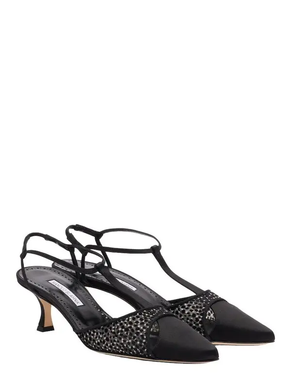 Manolo Blahnik Turgimodla Satin Slingback Pumps - Black