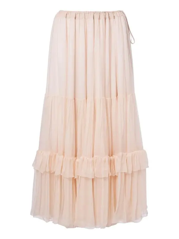 Chloé Ruffled Silk Midi Skirt - Pink