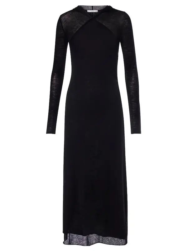 Fendi Hooded Wool Midi Dress - Black