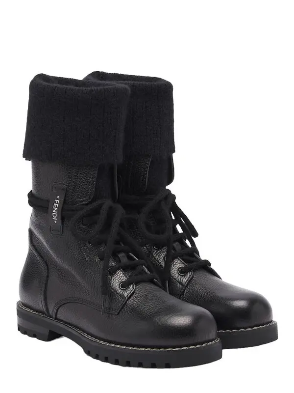 Fendi Wool-lined Leather Combat Boots - Black
