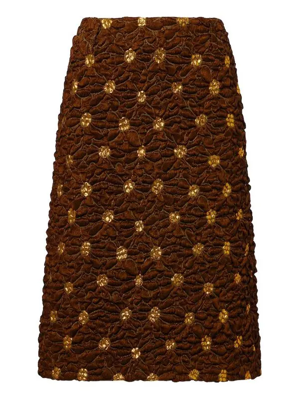Dries Van Noten Embellished Floral Cloqué Midi Skirt - Brown