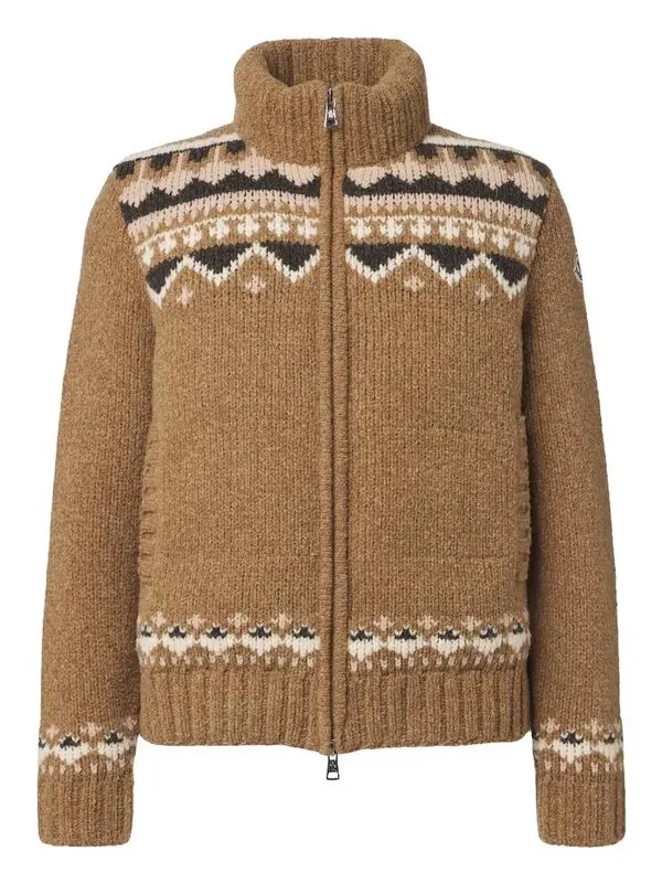 Moncler Jacquard Wool-blend Down Jacket - Beige