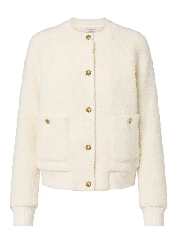 Moncler Bouclé Cardigan - White