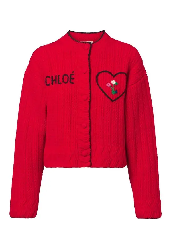 Chloé Embroide Wool And Cashmere Cardigan - Red