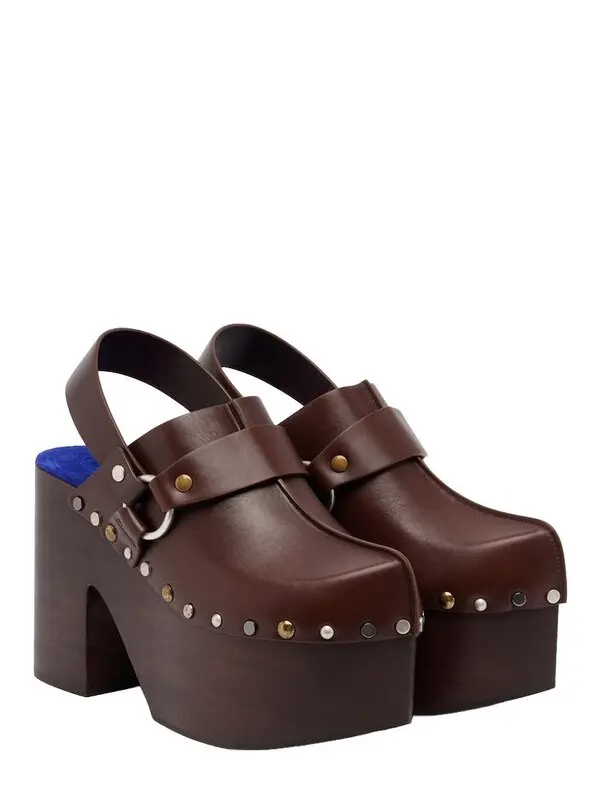 Chloé Talis Leather Platform Clogs - Brown
