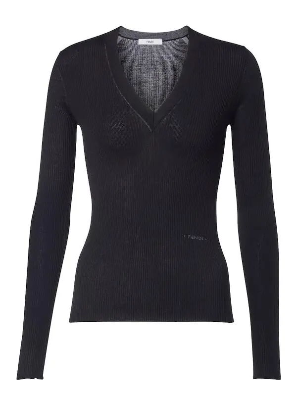 Fendi Ribbed-knit Wool-blend Top - Black