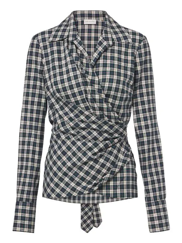 Dries Van Noten Draped Plaid Cotton Flannel Shirt - Green