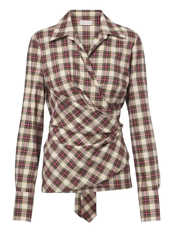Dries Van Noten Draped Plaid Cotton Flannel Shirt - Multicoloured