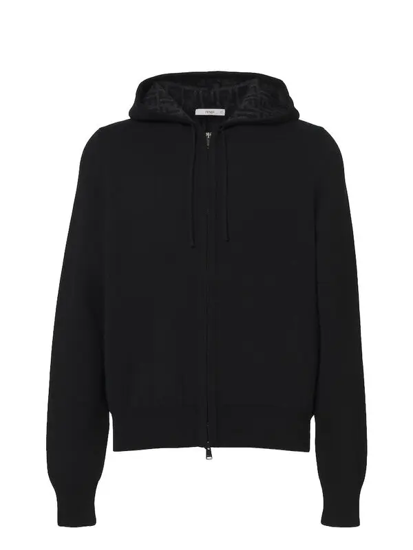 Fendi Cashmere-blend Zip-up Hoodie - Black