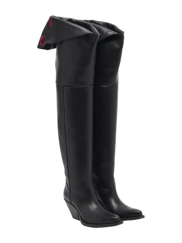 Chloé Azelan Embroidered Leather Over-the-knee Boots - Black