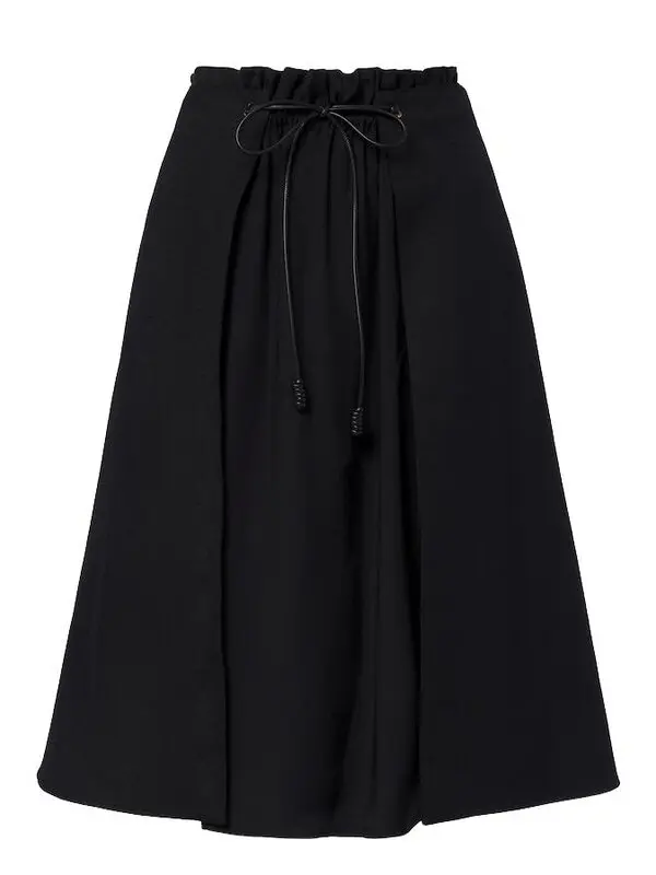 Moncler Leather-trimmed Virgin Wool Midi Skirt - Black
