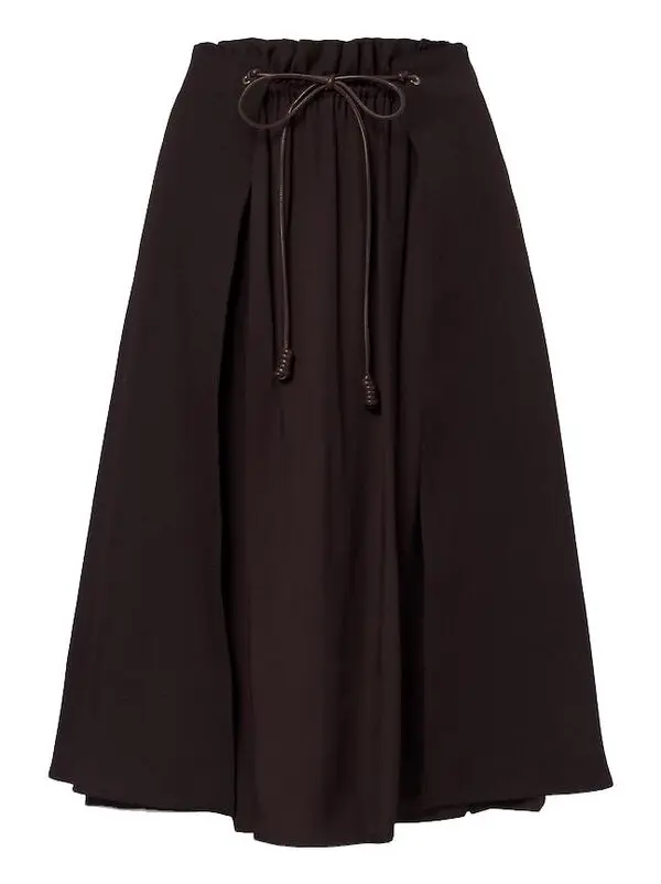Moncler Leather-trimmed Virgin Wool Midi Skirt - Brown