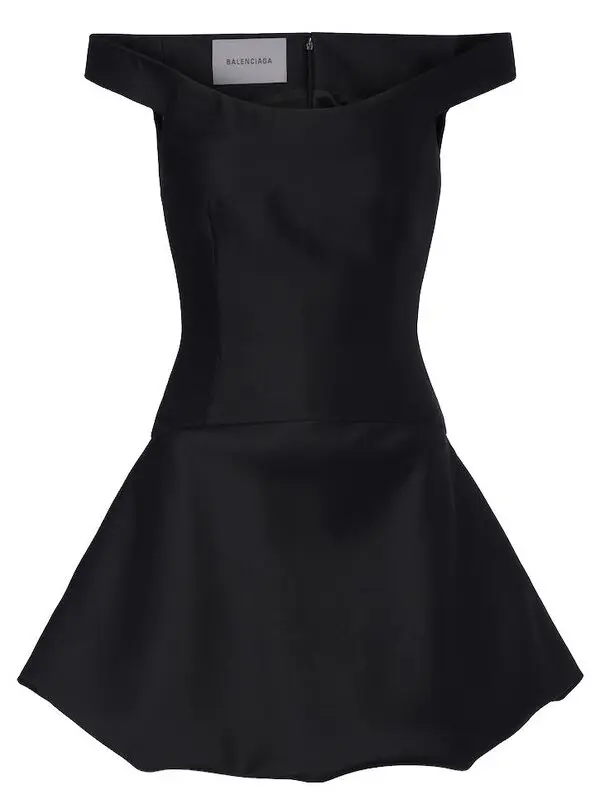 Balenciaga Off-shoulder Wool And Silk Corset Dress - Black