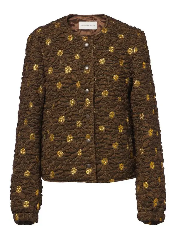 Dries Van Noten Embellished Floral Cloqué Jacket - Brown