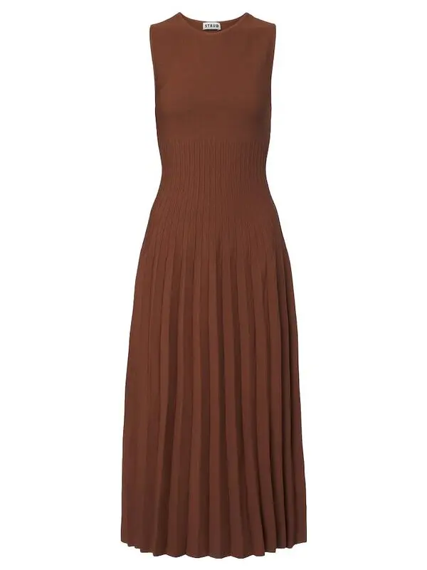 Staud Elyse Knitted Pleated Midi Dress - Brown