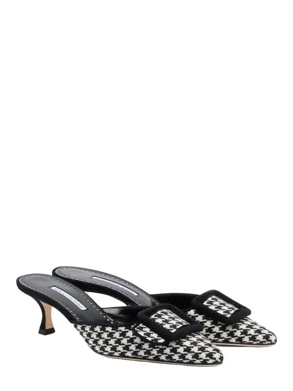 Manolo Blahnik Maysalebi Houndstooth Suede-trimmed Mules - Black