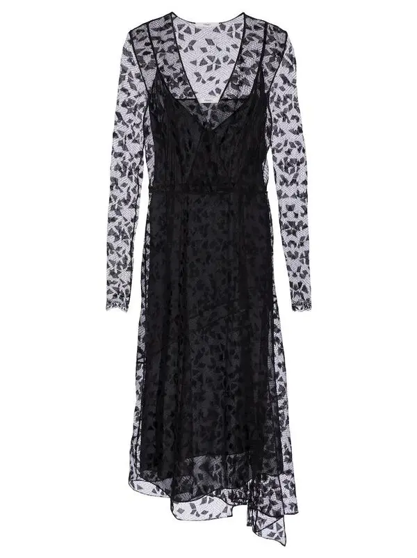 Fendi Asymmetric Lace Midi Dress - Black