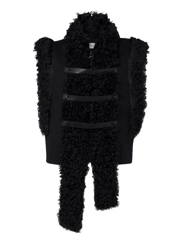 Fendi Shearling And Leather-trimmed Wool-blend Vest - Black
