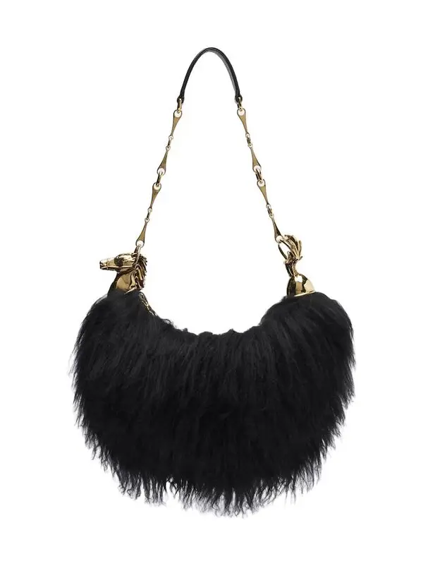 Chloé Chain Horse Large Shearling Shoulder Bag - Black