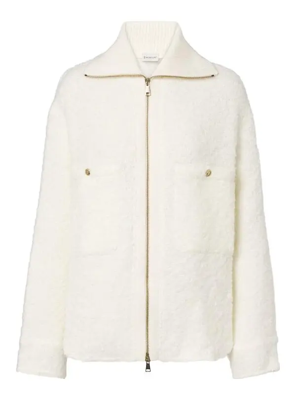 Moncler Bouclé Zip-up Jacket - White